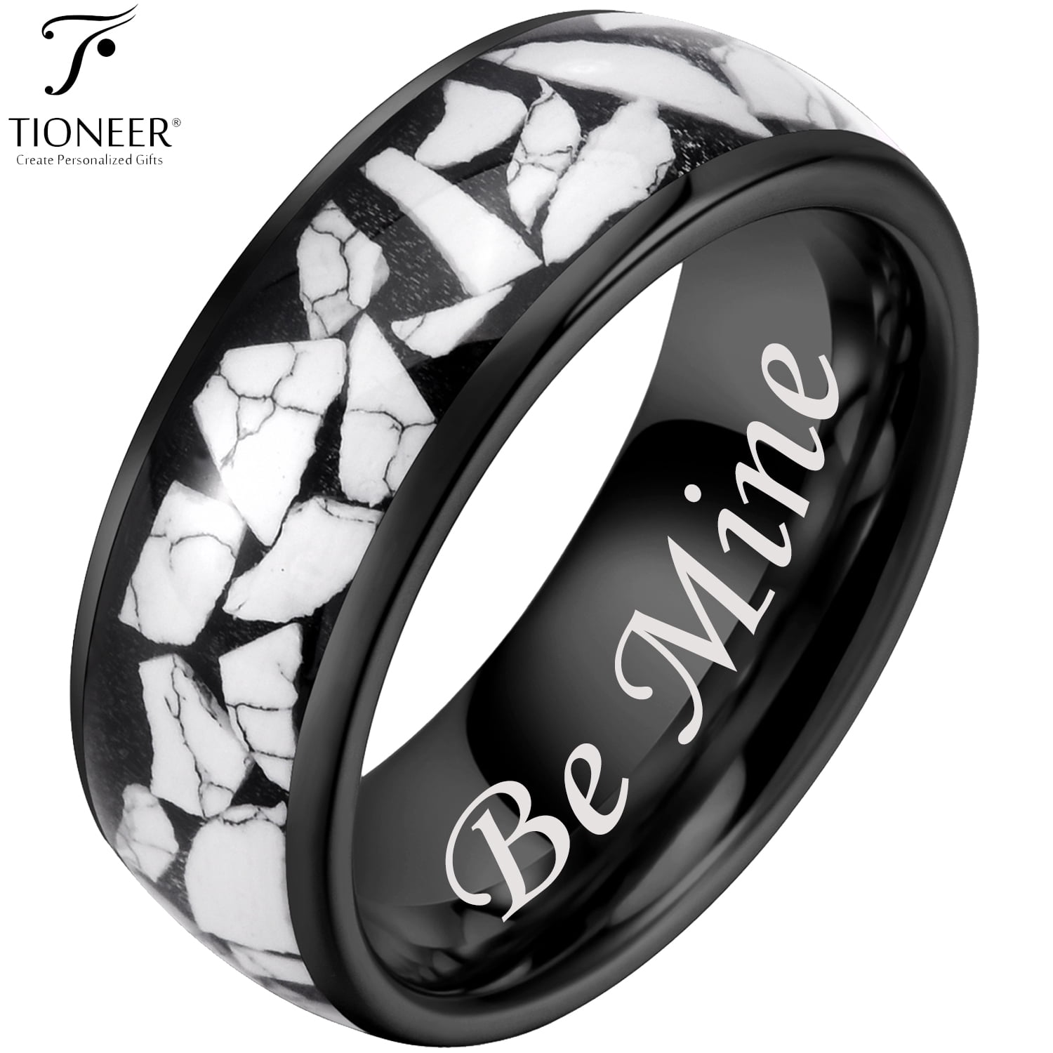Tungsten Carbide 8mm Wedding Band in Black or Gold w/ White Turquoise ...