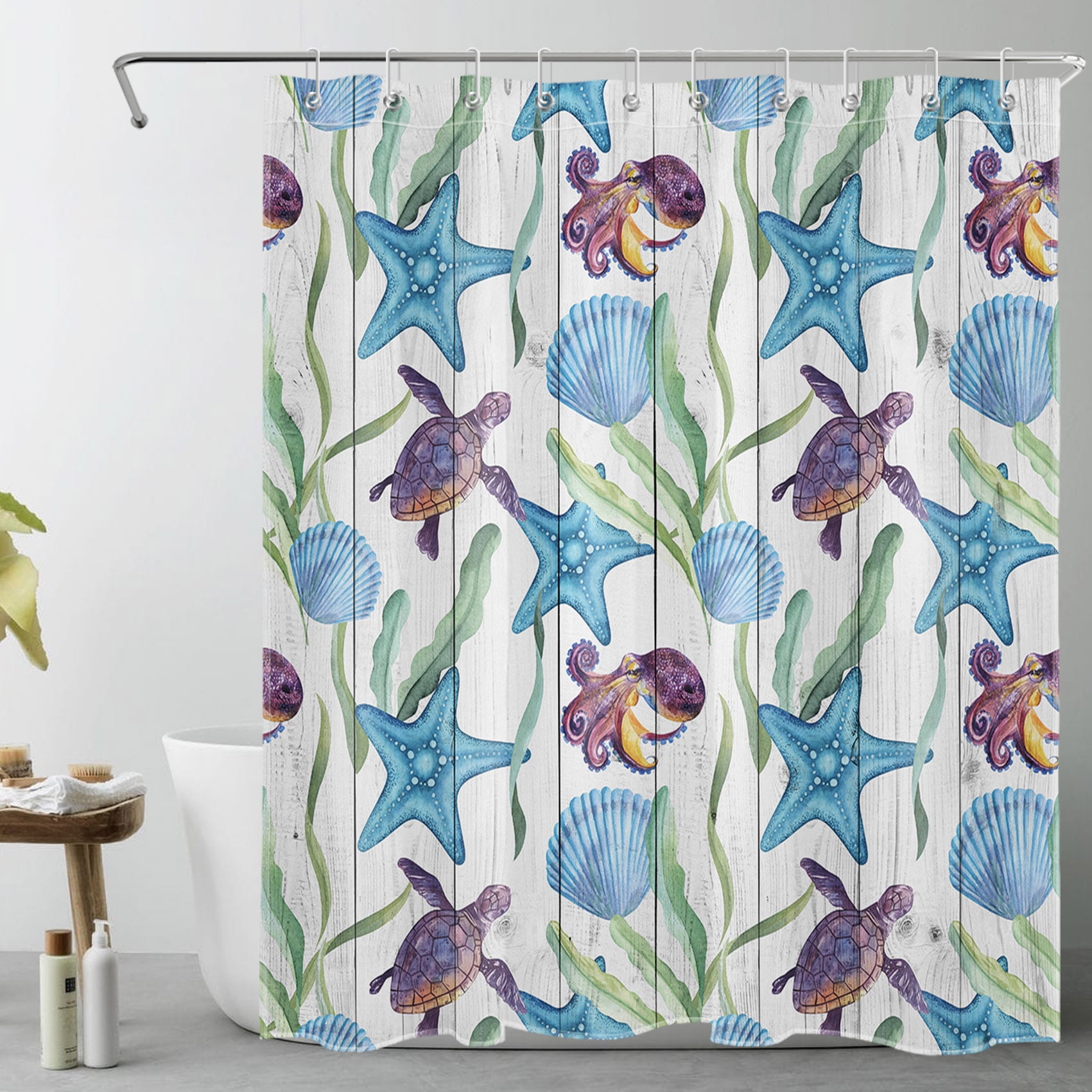 Hvest Octopus And Sea Turtle Shower Curtain For Bathroom Sea Life