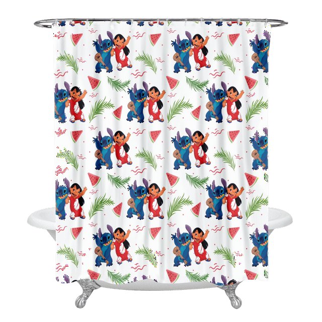 Lilo And Stitch Shower Curtain Set Cartoon Print Bathroom Decor Curtain