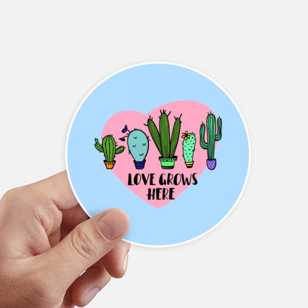 Love Grows Here Cactus Art Deco Fashion Sticker Round Wall Suitcase ...