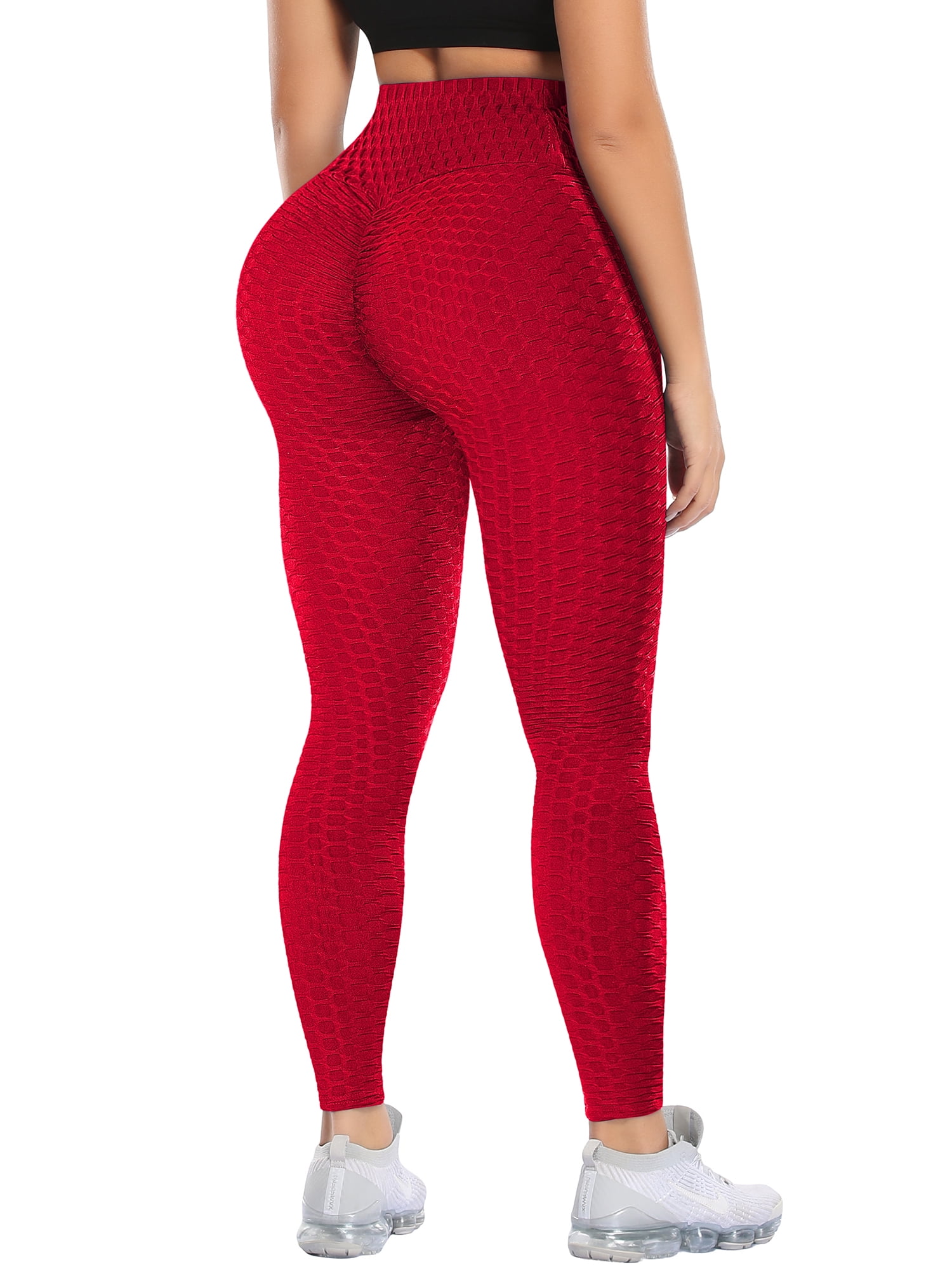 Vaslanda Womens High Waist Textured Yoga Pants Tummy Control Ruched