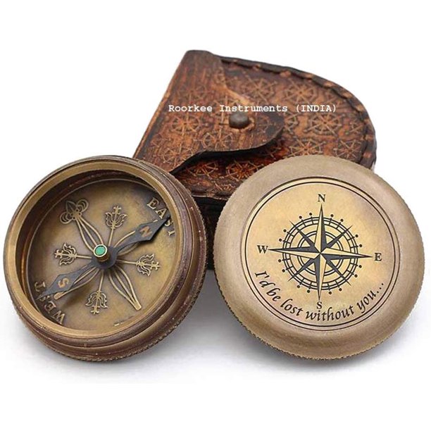 Rii Brand Brass Metal Antique Colored Engraved Compass with Case ...