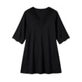 Black Basic for Women Summer Fall Short 1/2 Sleeve V Neck Modal Midi ...
