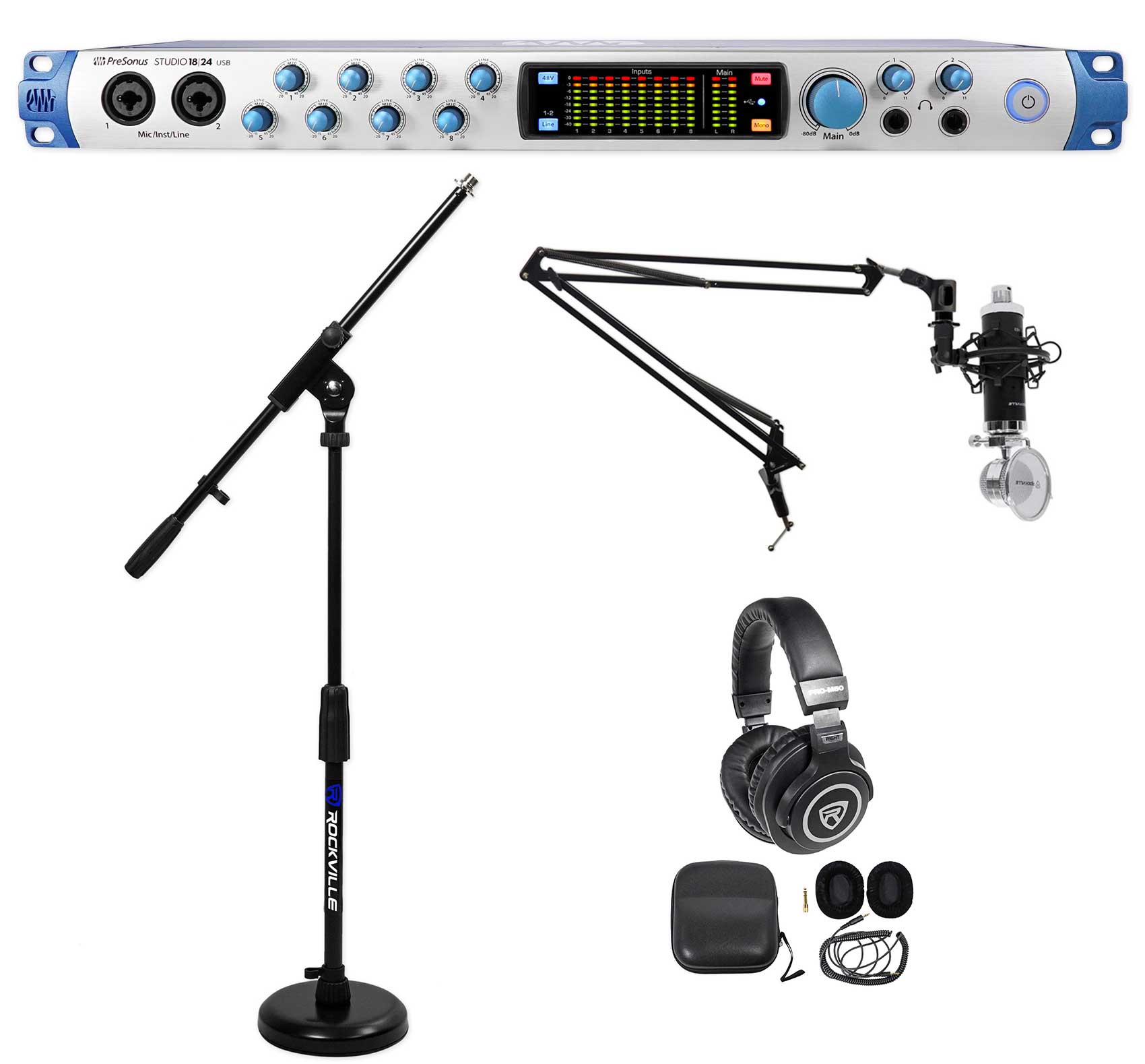 Presonus Podcast Podcasting Interface w/ Mic+Headphones+Boom Arm+Desk ...