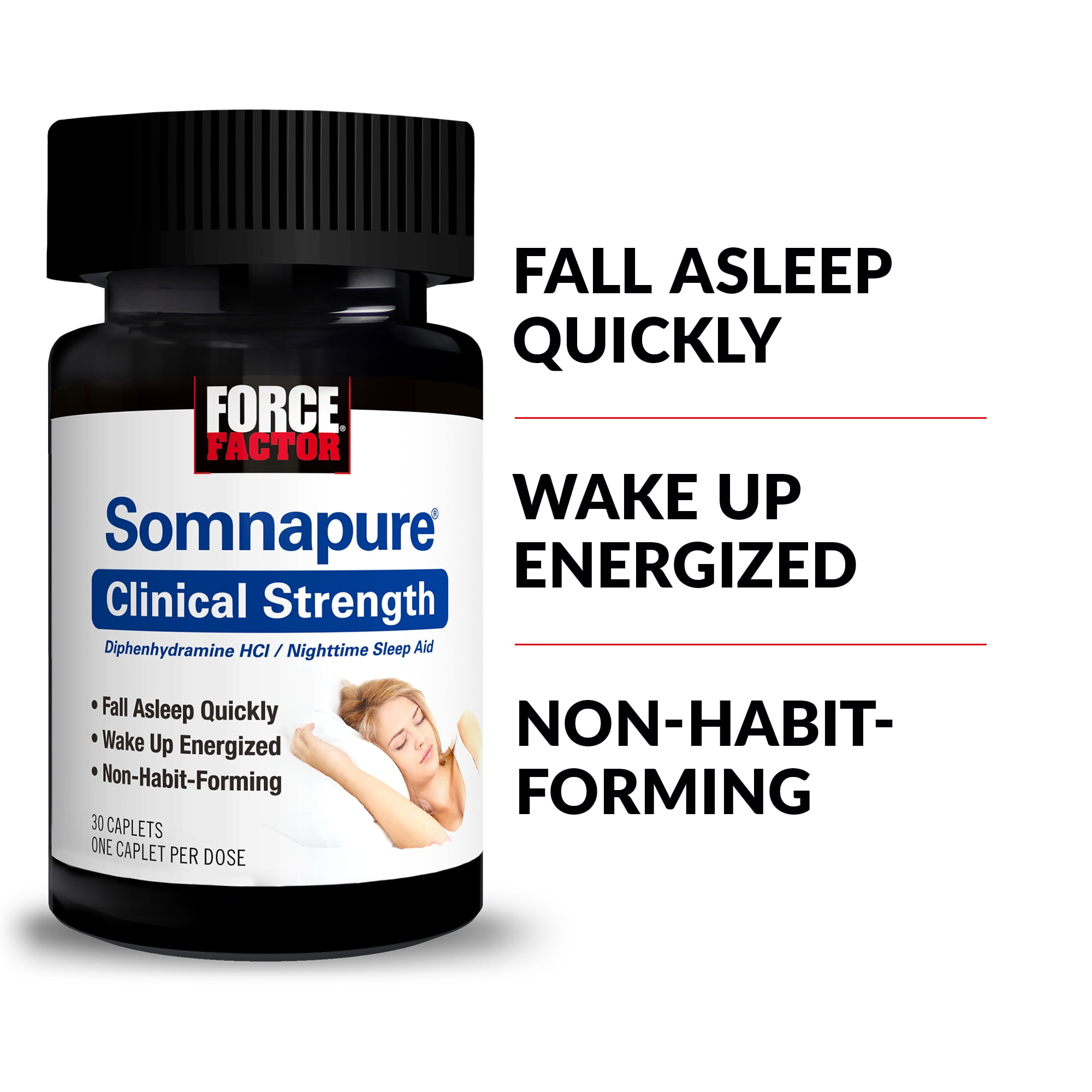 Force Factor Somnapure Clinical Strength Sleep Aid with Diphenhydramine HCl, 30 Caplets