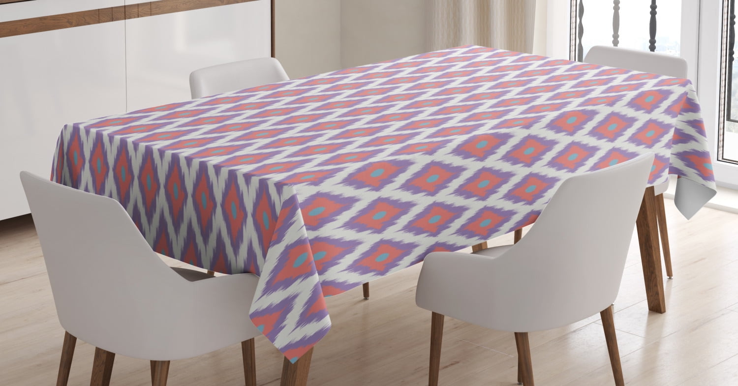 Ikat Tablecloth, Classical Boho Fashion Pattern in Pastel Color Shades ...