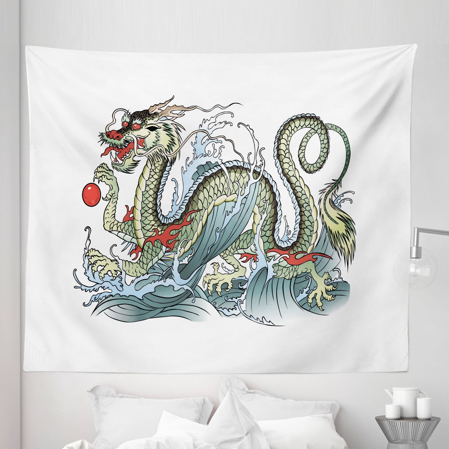Dragon Tapestry, Far Eastern Water Dragon Splashing Waves Creature ...