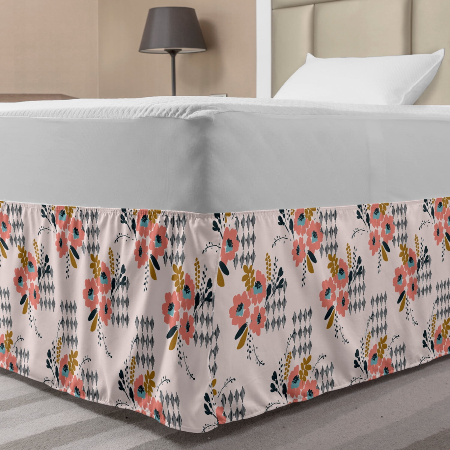 Floral Bed Skirt, Continuous Watercolor Vintage Flowers Motif Pattern ...