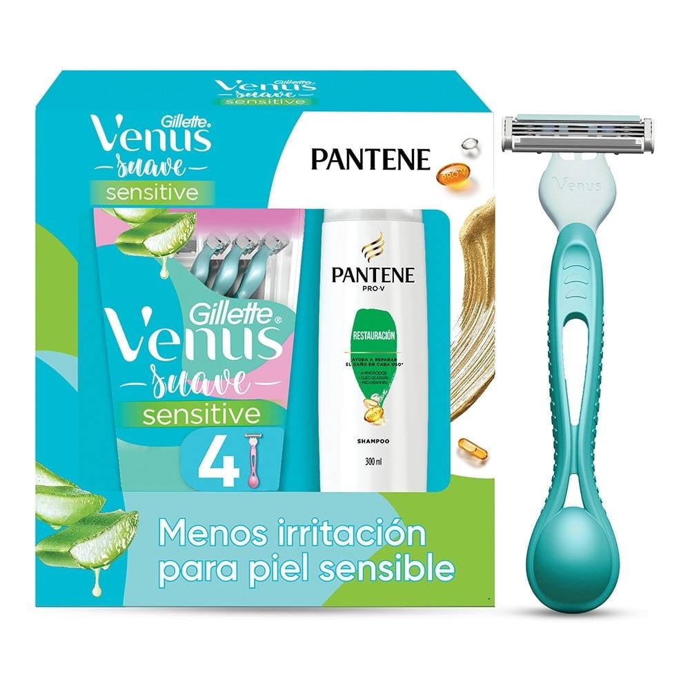 Kit Rastrillo para mujer + Shampoo Gillette Venus Suave Sensitive 4 ...