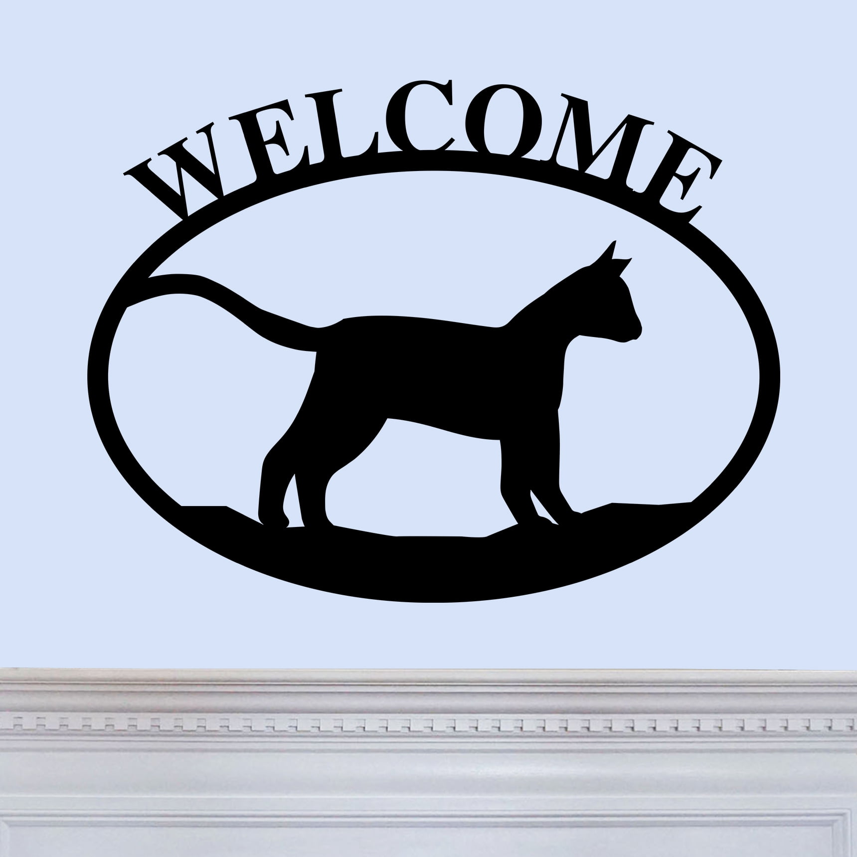 Welcome Cat Round Graphic Laser Cut Solid Steel Decorative Home Accent ...