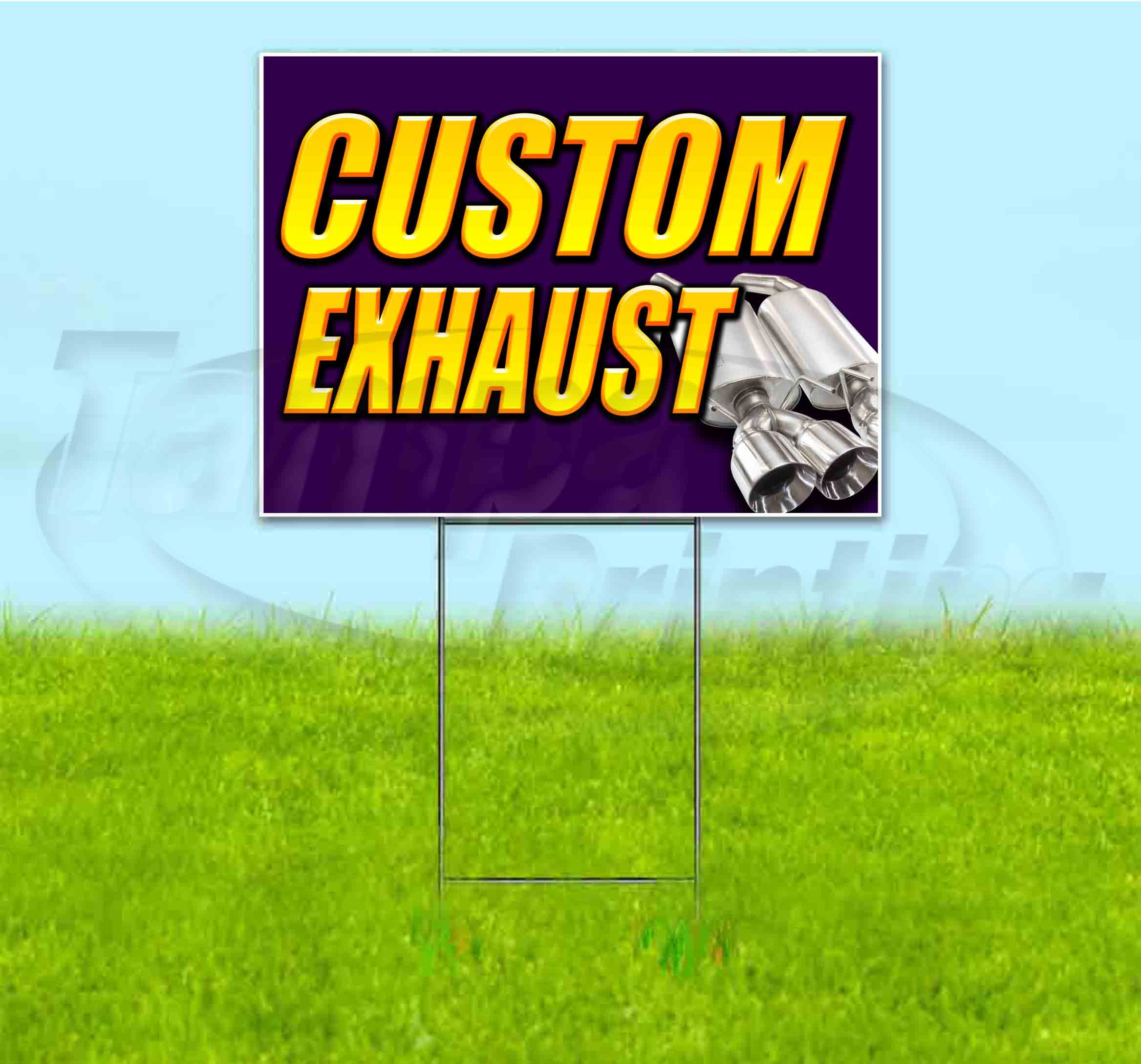 Custom Exhaust (18" x 24") Yard Sign, Includes Metal Step Stake ...
