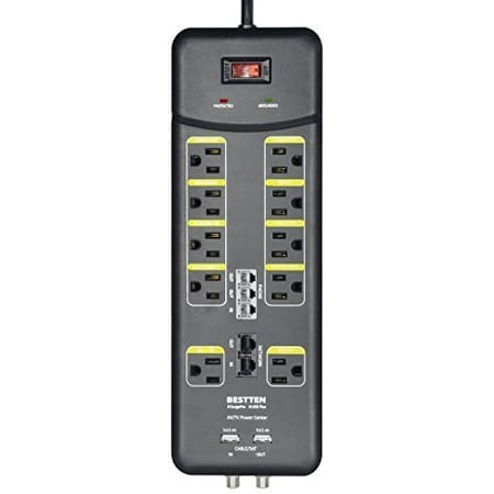 XTY 3800-Joule Surge Protector Power Strip, 10 Outlets Power Bar with 9 ...