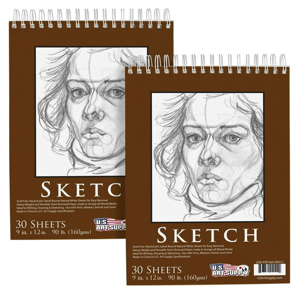 U.S. Art Supply 9" x 12" Premium Heavy-Weight Paper Spiral Bound Sketch ...