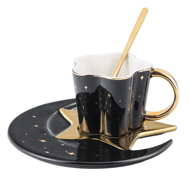 Ceramic Star Moon Coffee Cup And Saucer With Spoon Water Drinks Cup C ...