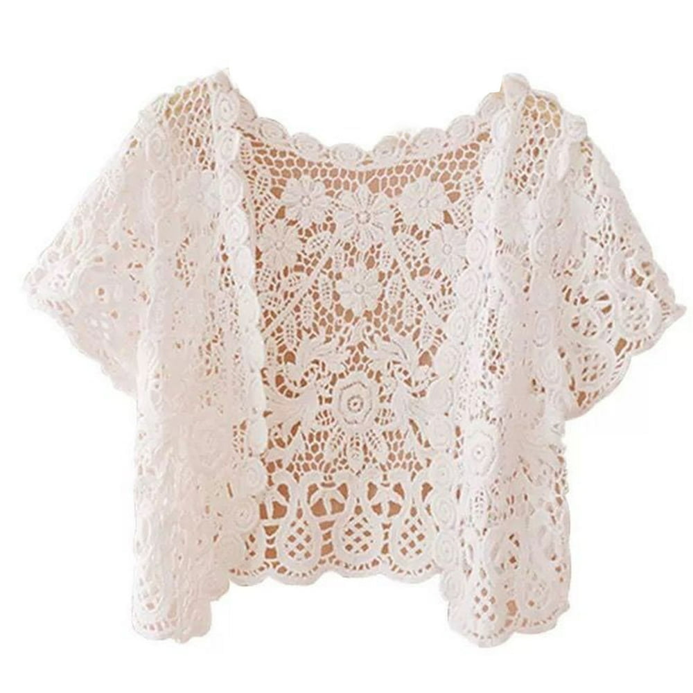 Click here for Mesase Women Short Sleeve Crochet Shrugs Hollow Ou... prices