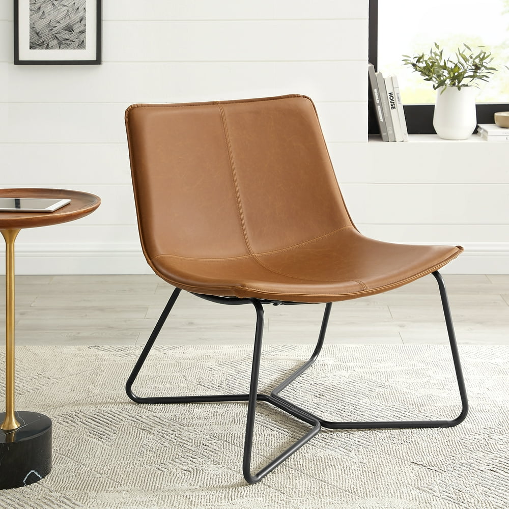 Manor Park Mid Century Modern Faux Leather Accent Chair, Whiskey Brown ...