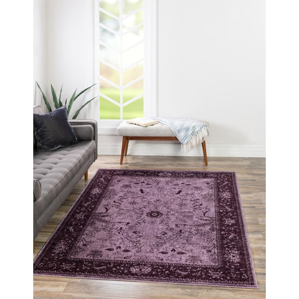 Unique Loom Floral La Jolla Rug Purple/Violet 4' 1" x 6' 1" Rectangle ...
