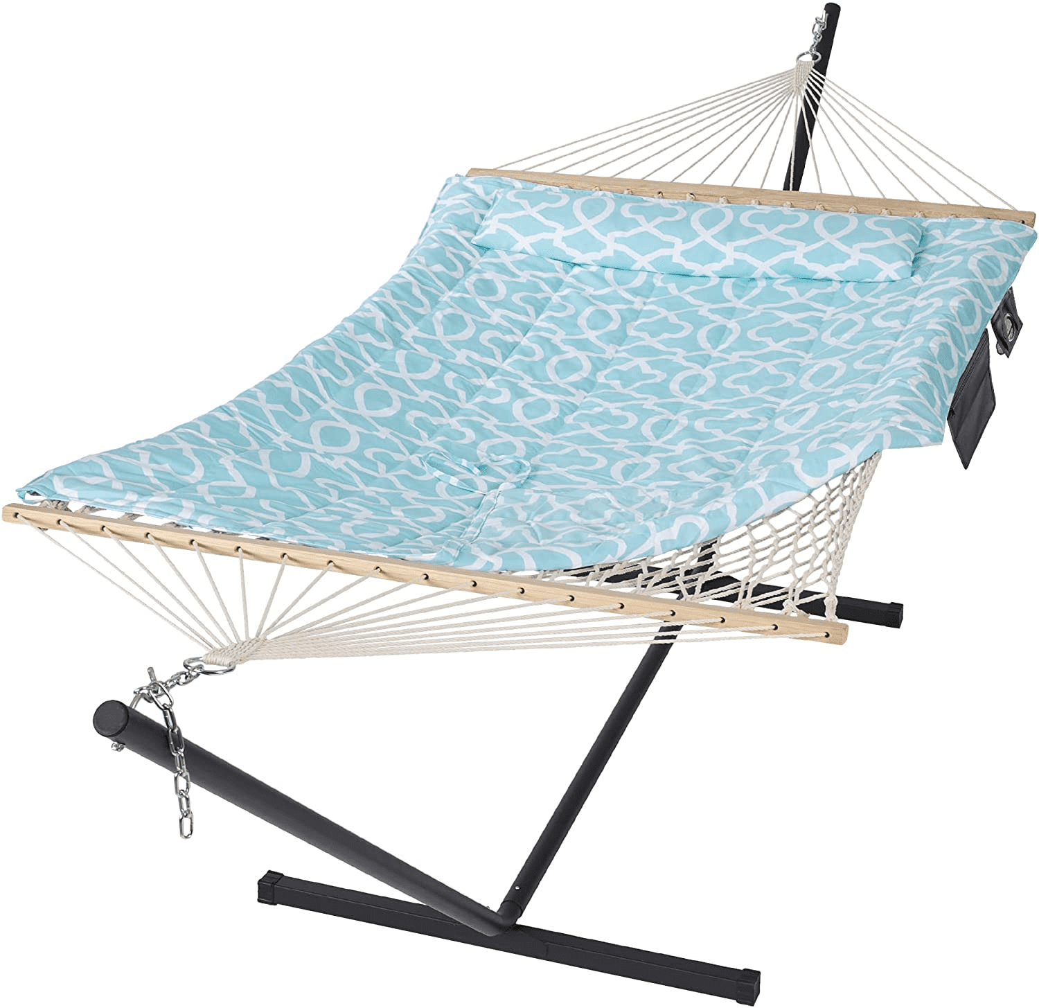 SUNCREAT Double Outdoor Hammock with Stand, Two Person Cotton Rope ...