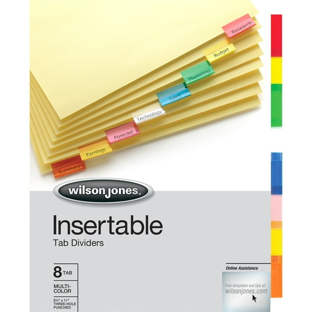 Wilson Jones Insertable Tab Dividers, 8-Tab Set, Multicolor Tabs ...
