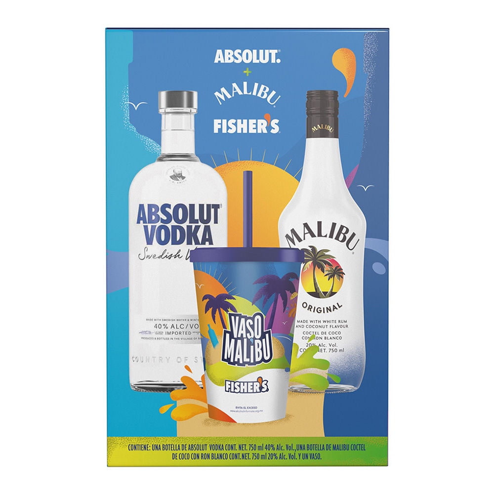 Vodka Absolut 750 ml + Ron Malibú coctel de coco 750 ml | Walmart en línea