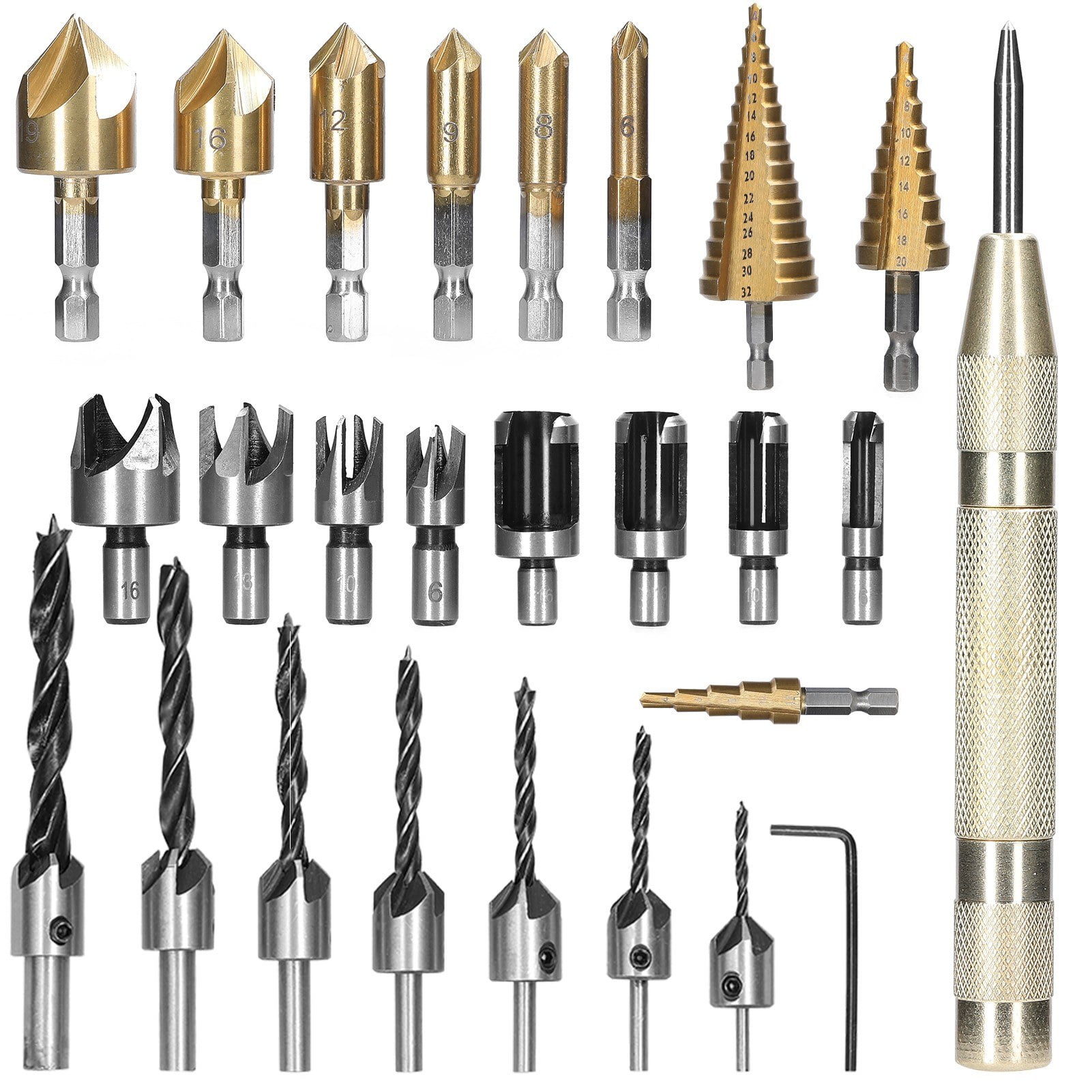 26pcs Woodworking 90 Degree Woodworking Chamfer Drilling Tools Bits Set ...