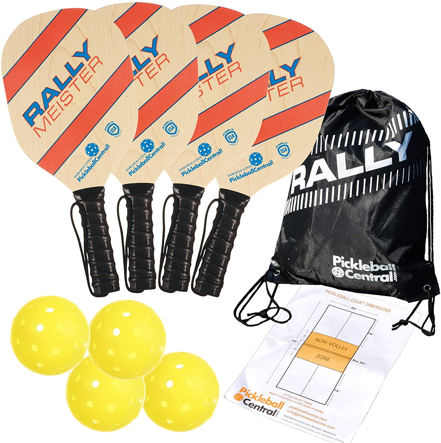 Rally Meister Beginner Wood Pickleball Paddle Set for 4 Players (4 ...