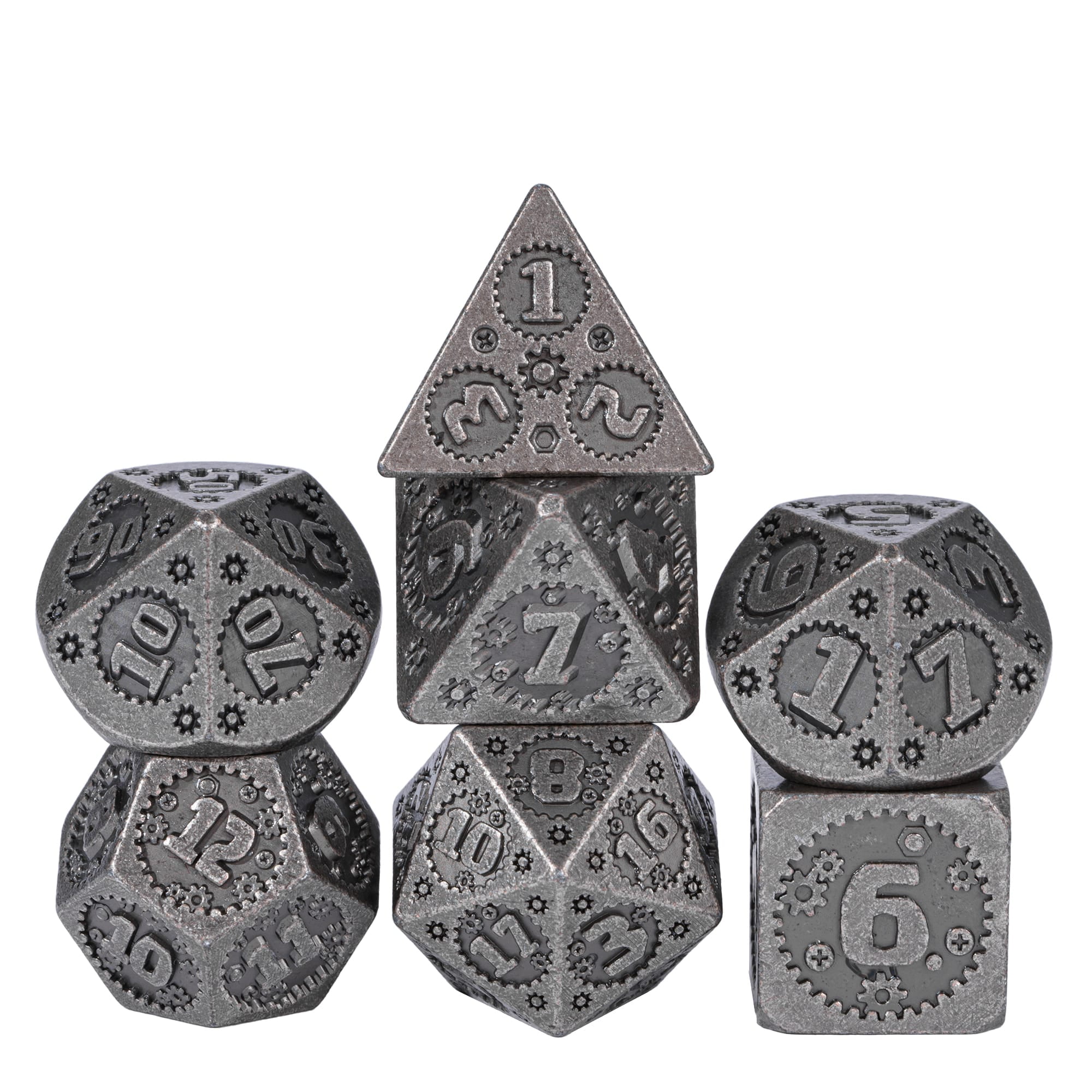 Cusdie 7-Die Metal DND Dice Set, Mechanical Gear Metal Polyhedral D&D ...