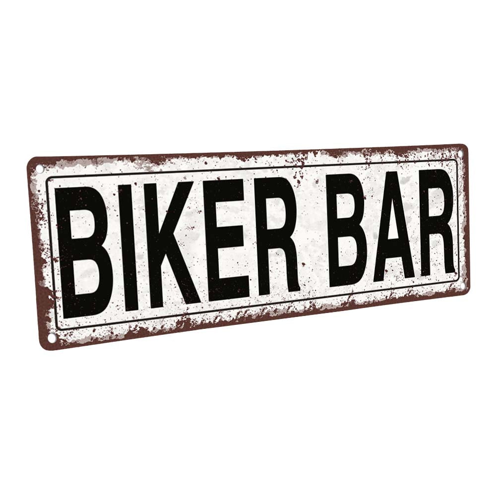 Biker Bar 4"x12" Metal Sign, Wall Décor for Mancave, Den, and Gameroom ...