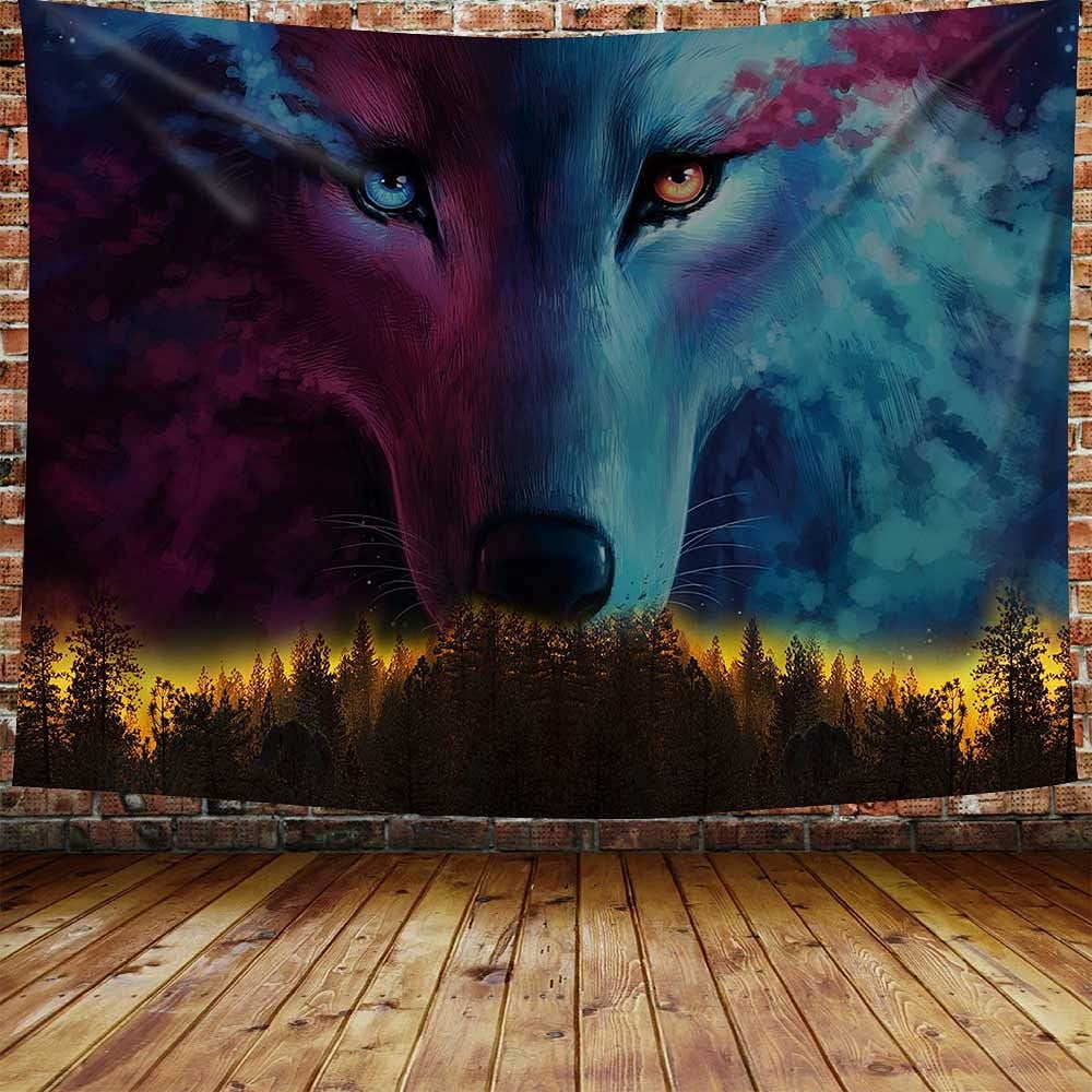 Galaxy Wolf Tapestry White Wolves Tapestries for Bedroom Aesthetic ...