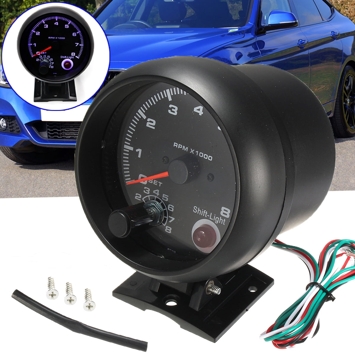 0-8000 RPM 95mm 3.75'' Car Tachometer Tacho Gauge Meter With LED 12V ...