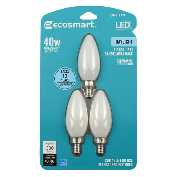 EcoSmart 40-Watt Equivalent B11 Candle Dimmable Energy Star Frosted ... EcoSmart 40-Watt Equivalent B11 Candle Dimmable Energy Star Frosted ...