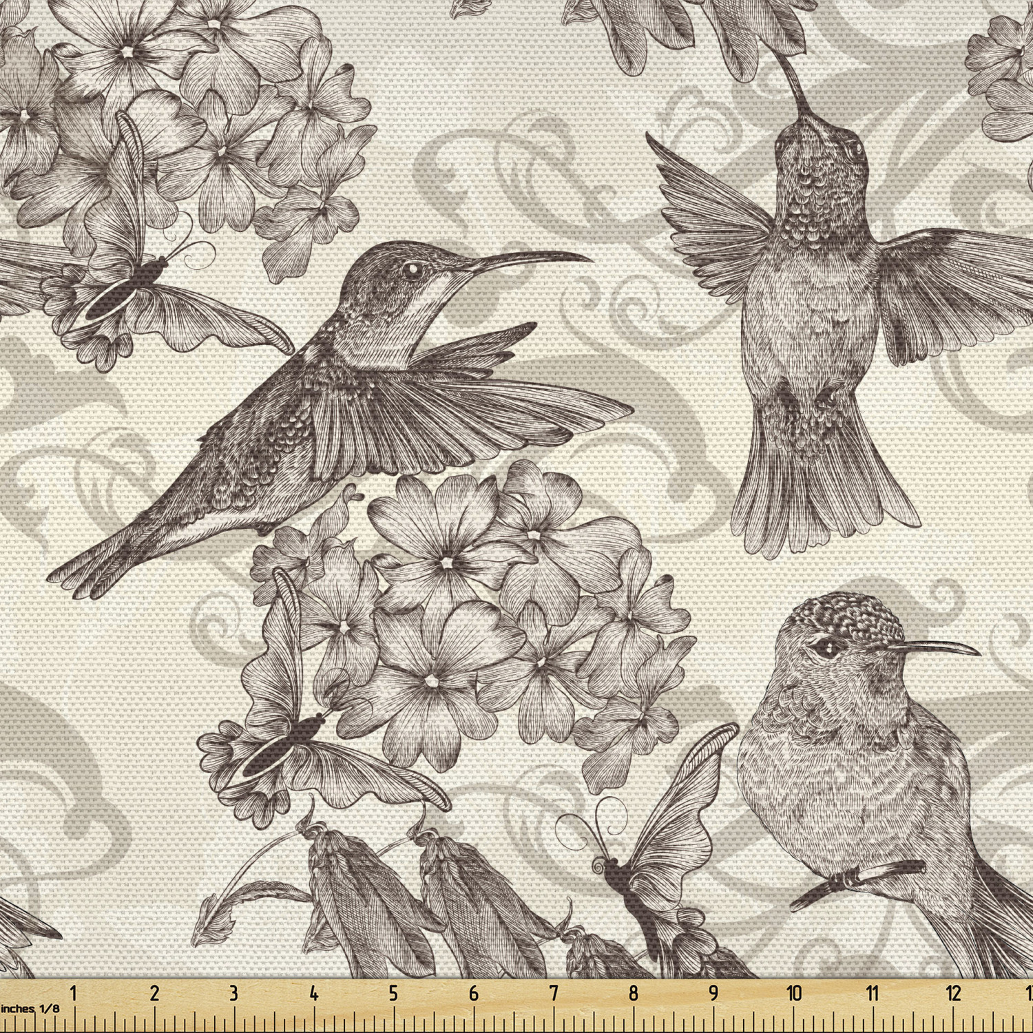 Bird Fabric by the Yard, Composition of Flowers and Hummingbirds in ...