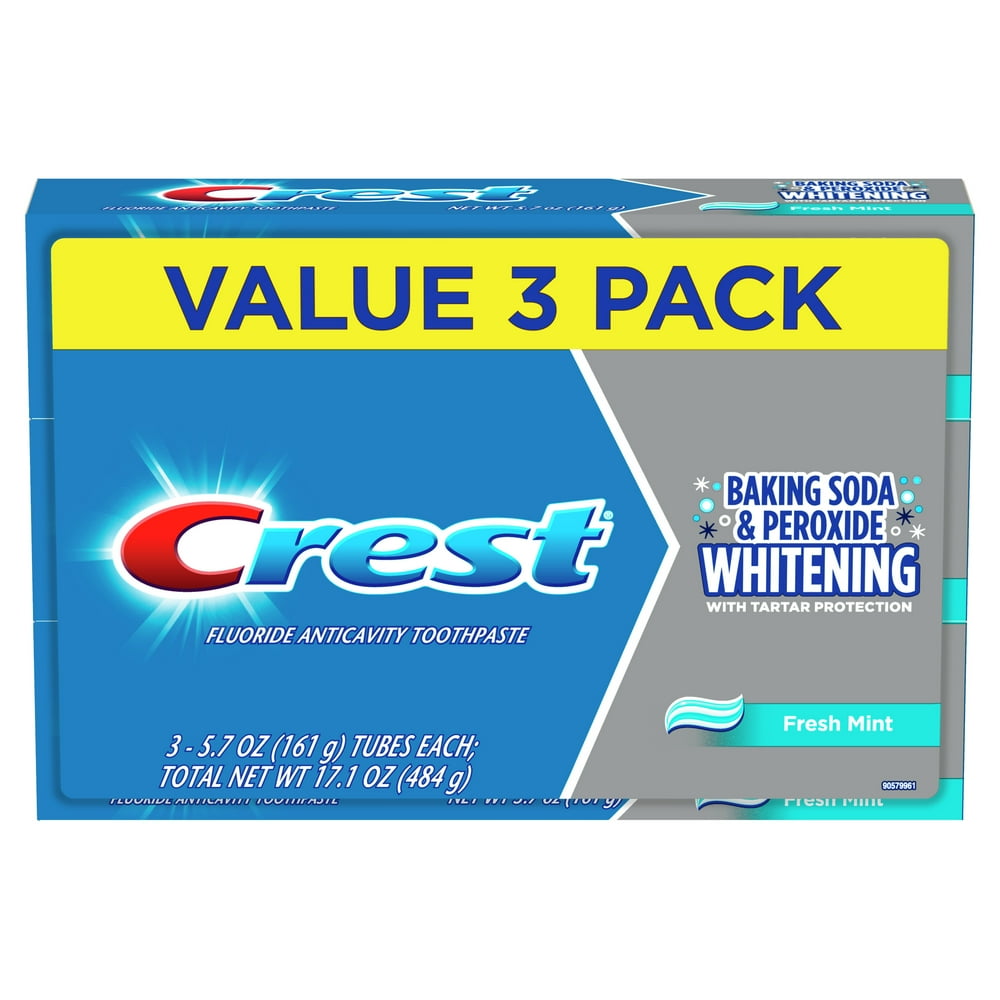 Crest Toothpaste, Whitening Baking Soda and Peroxide, 5.7 oz, 3 Pack ...