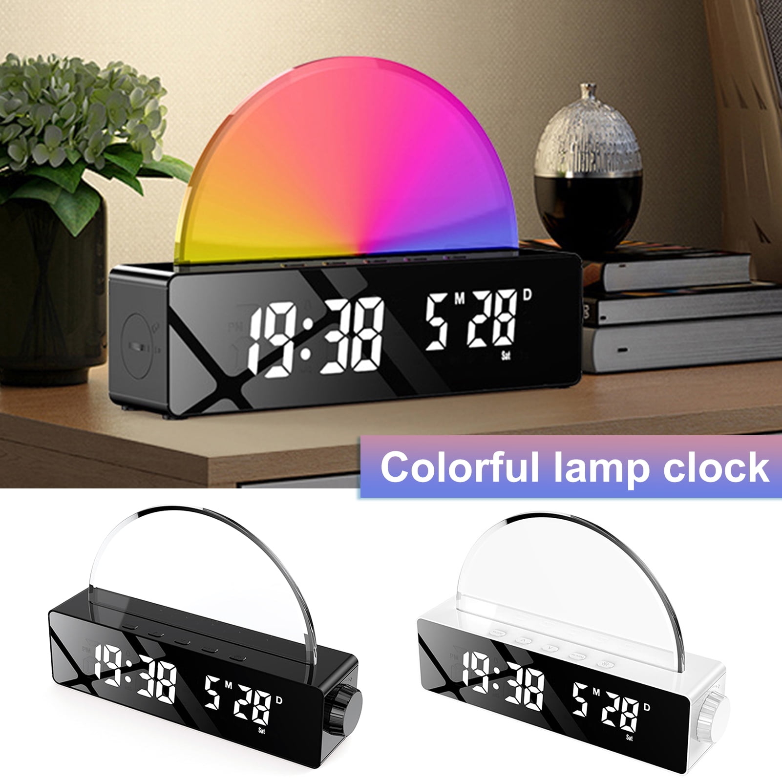 Honrane 1 Set Colorful Light Clock - Dual Alarm Clock, Adjust ...