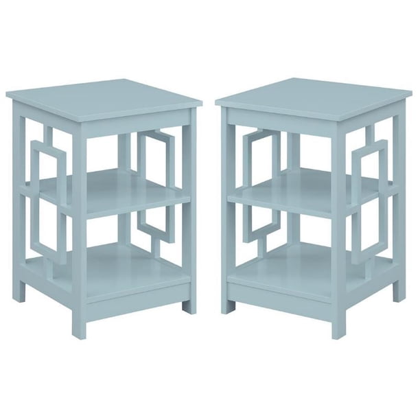 Home Square End Table with Shelves in Seafoam Blue Wood - Set of 2 ...