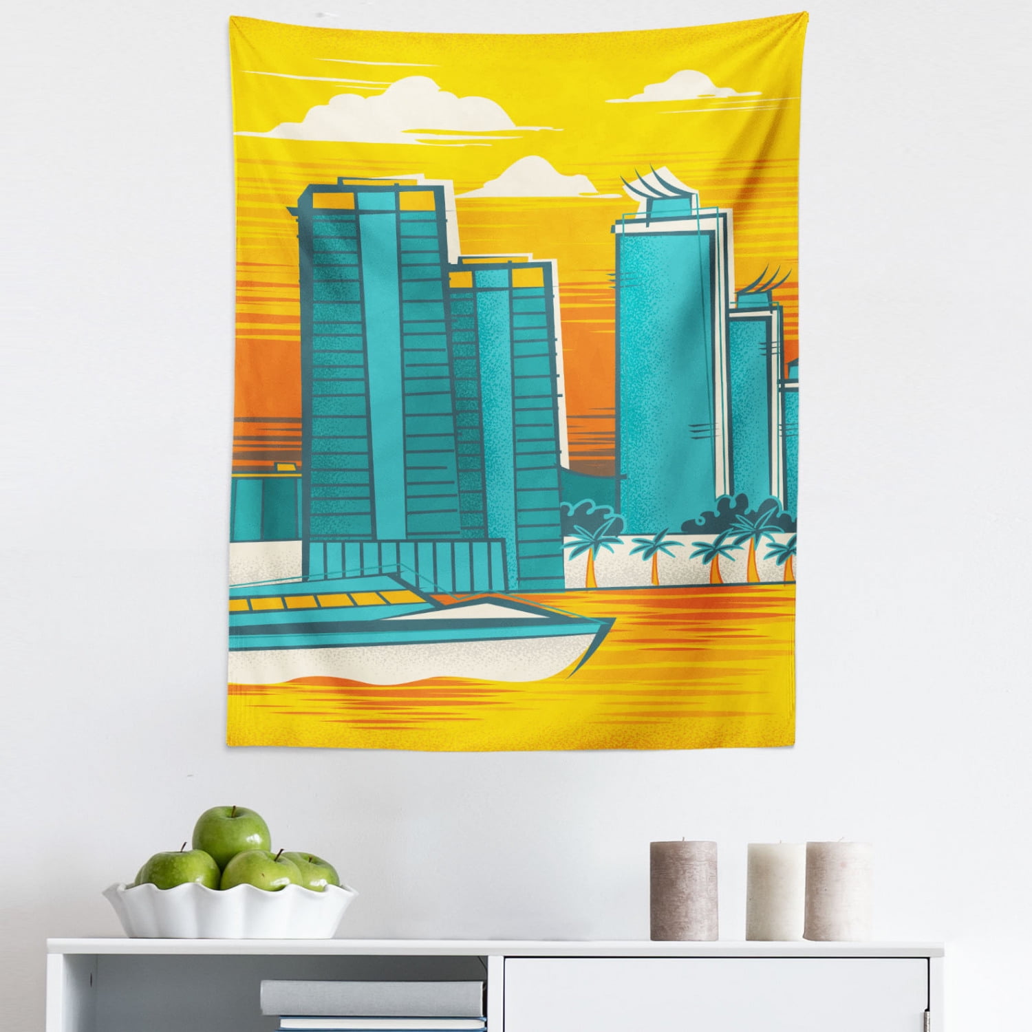 Vintage Florida Tapestry, Miami City Retro Illustration Style ...
