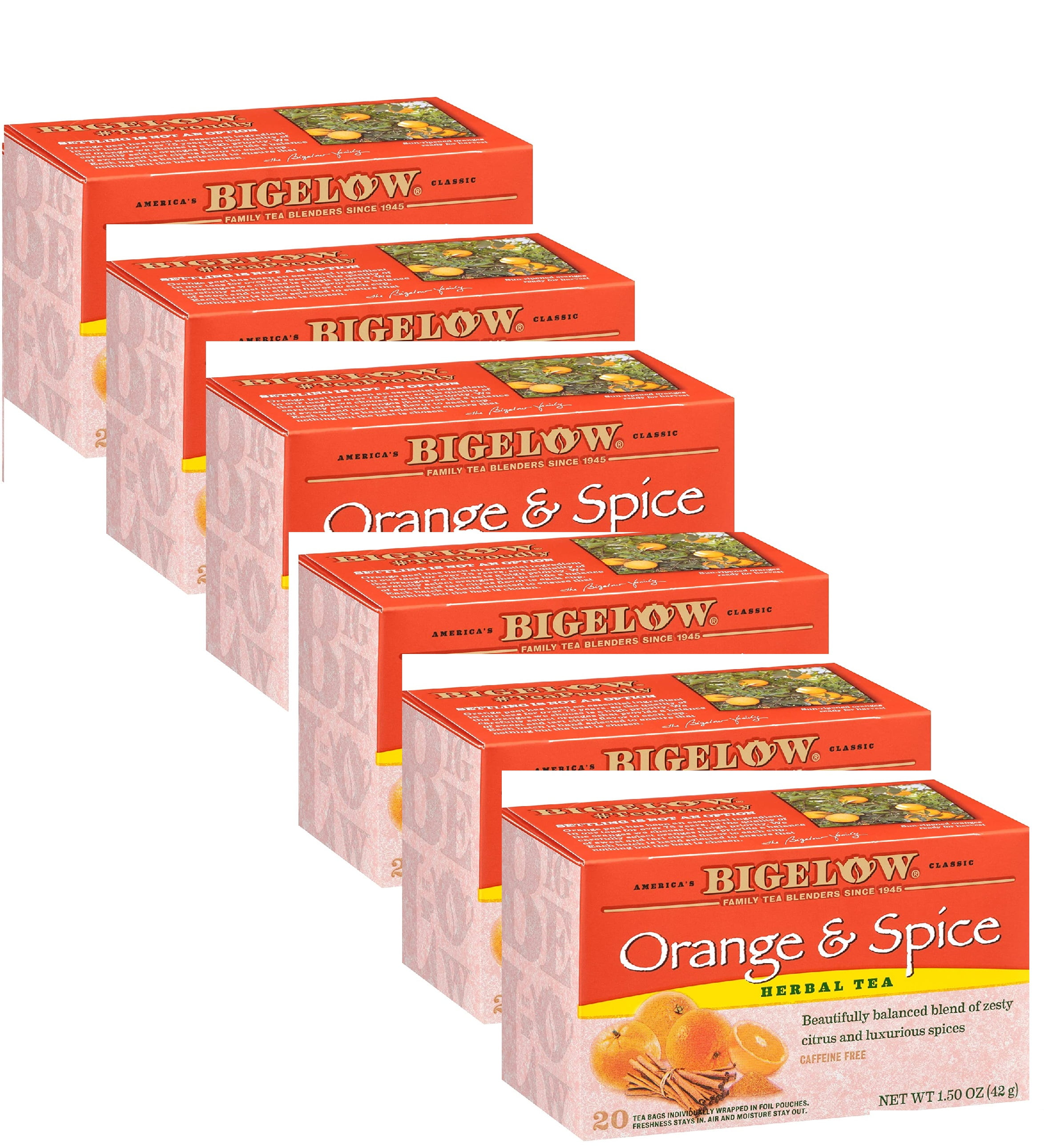 Bigelow Orange & Spice Herbal Tea Bags, 20 Count Box (Pack of 6 ...