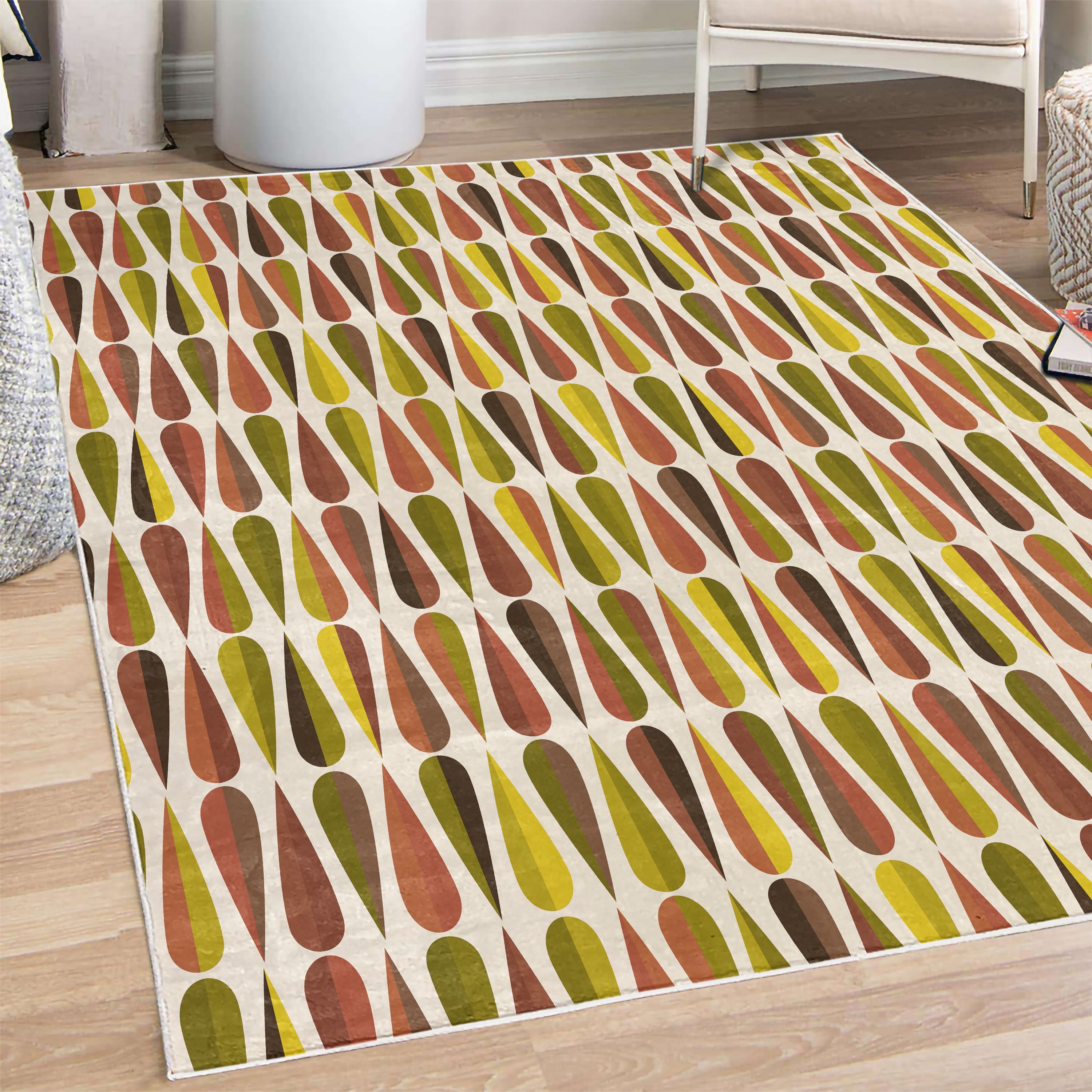 Retro Decorative Rug, Sixties and Seventies Style Geometric Round ...