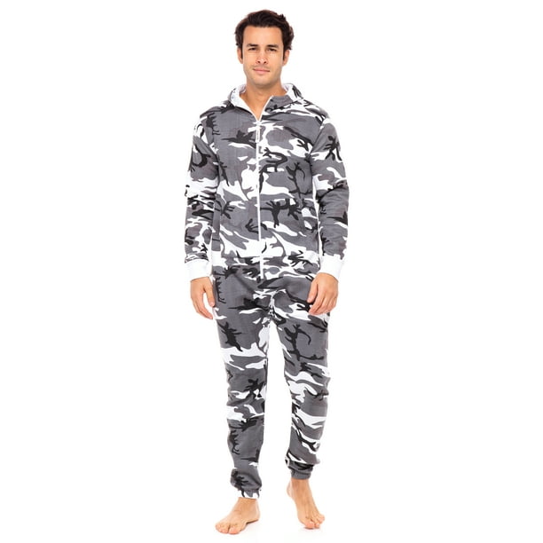 Skylinewears Mens Hooded One Piece Pajamas Adult Non Footed Printed