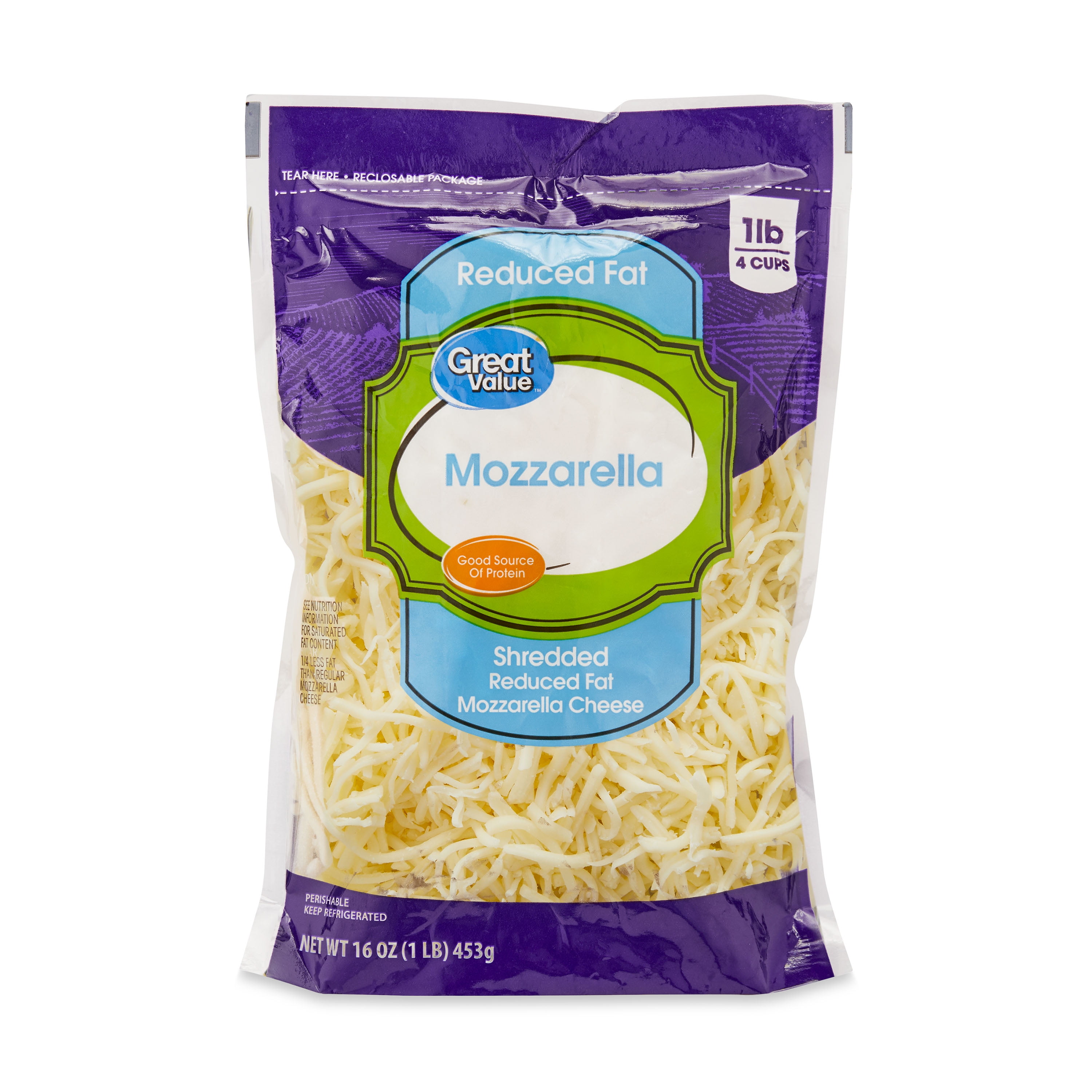 Great Value Reduced Fat Shredded Mozzarella Cheese, 16 oz - Walmart.com