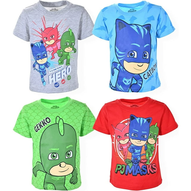 PJ Masks Catboy, Gekko and Owlette Boys 4 Pack Character Short Sleeve ...