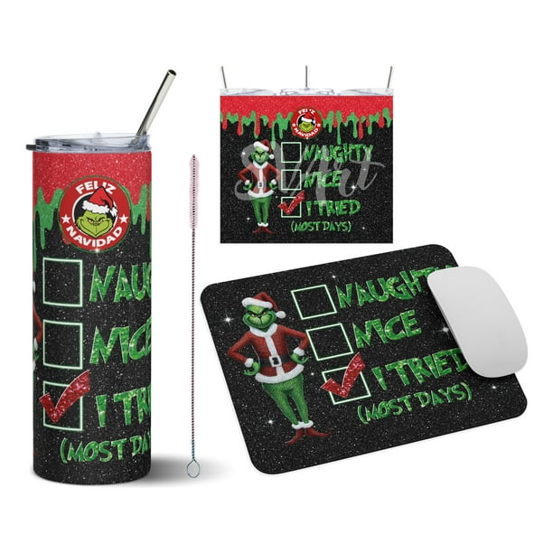 Termo Tumbler + Mouse Pad SVART 20 oz diseño El Grinch Feliz navidad ...