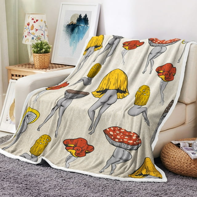Mushroom Throw Blanket，Funny Mushroom Butt Fleece Blanket 70s 80s ...