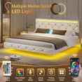 King Size LED Floating Bed Frame with USB Charging Station, Upholstered ...