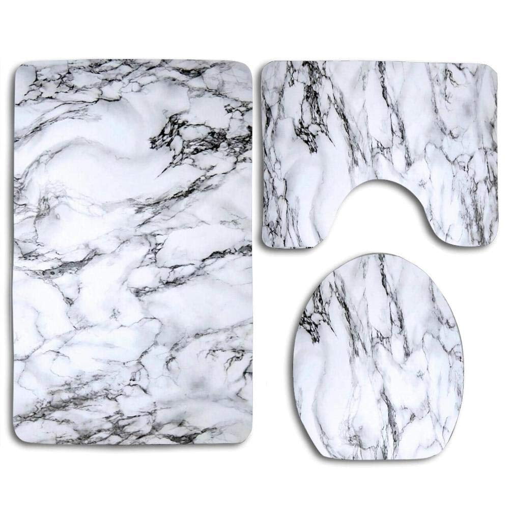 CHAPLLE White and Black Marble 3 Piece Bathroom Rugs Set Bath Rug ...