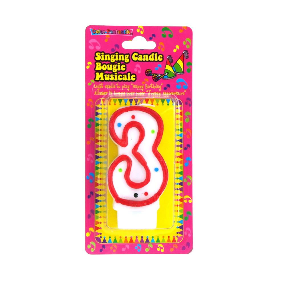 Number 3 Singing Birthday Candle, 2-1/2-Inch - Walmart.com