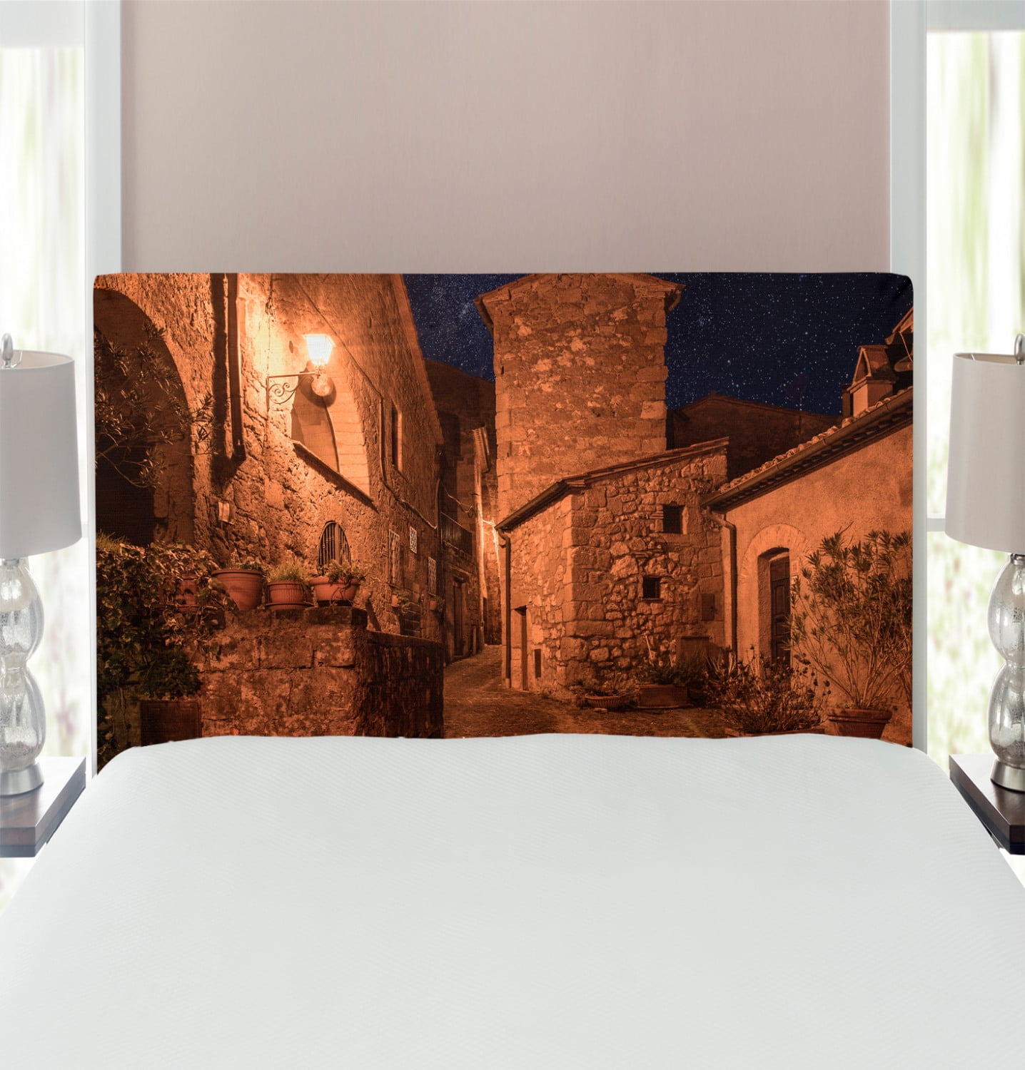 Vintage Headboard, Street of Aged Antique Tuff City with Stone House ...