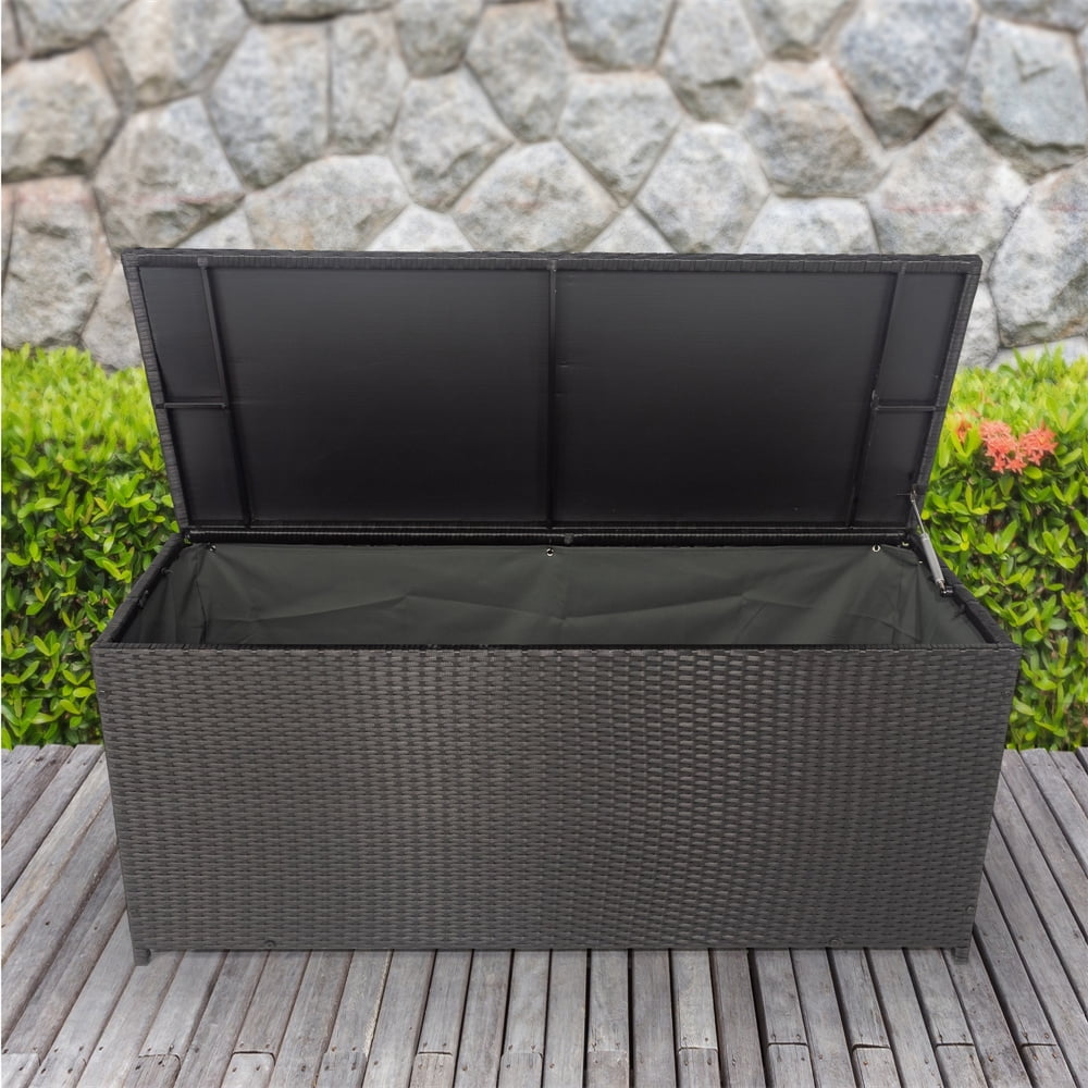 Outdoor Storage Box, 113 Gallon Wicker Patio Deck Boxes with Lid, Large ...