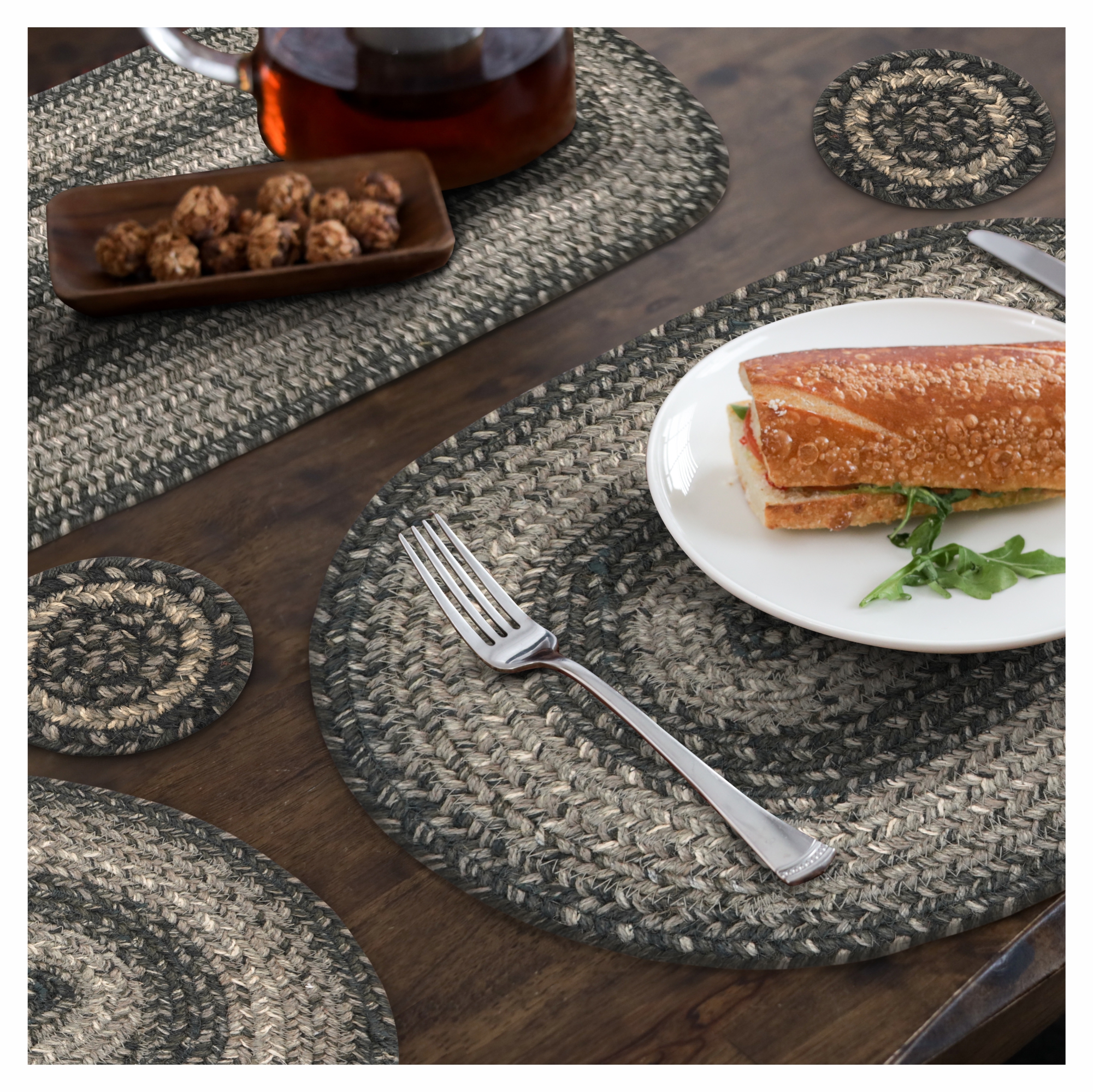 Homespice Flint Hill Grey Jute Braided Table Accessories ( Pack Of 17 ...