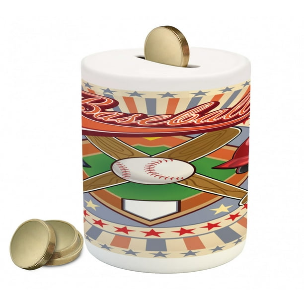 Baseball Piggy Bank, Retro Pop Art Softball Logo Vertical Striped ...